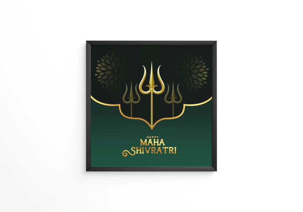 Maha shivratri religious greeting with golden trishul design frame ...